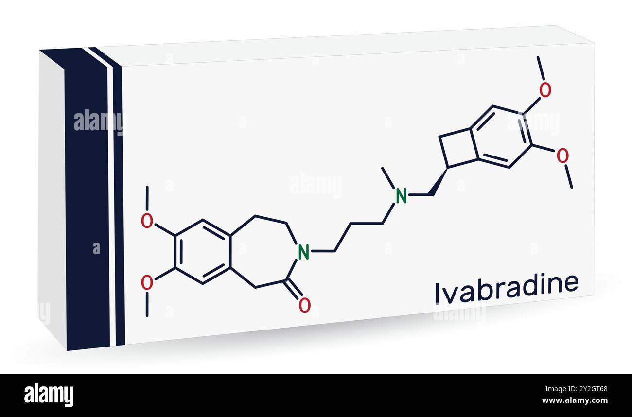 Ivabradine molecule. It is angina pectoris drug. Skeletal chemical ...