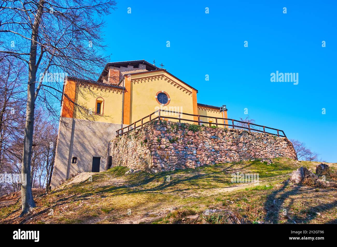 The apse of historic Santa Marta Church, situated atop the hill in ...