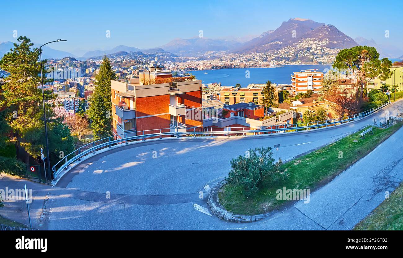 The serpentine Via Carona against the modern living houses of Paradiso ...