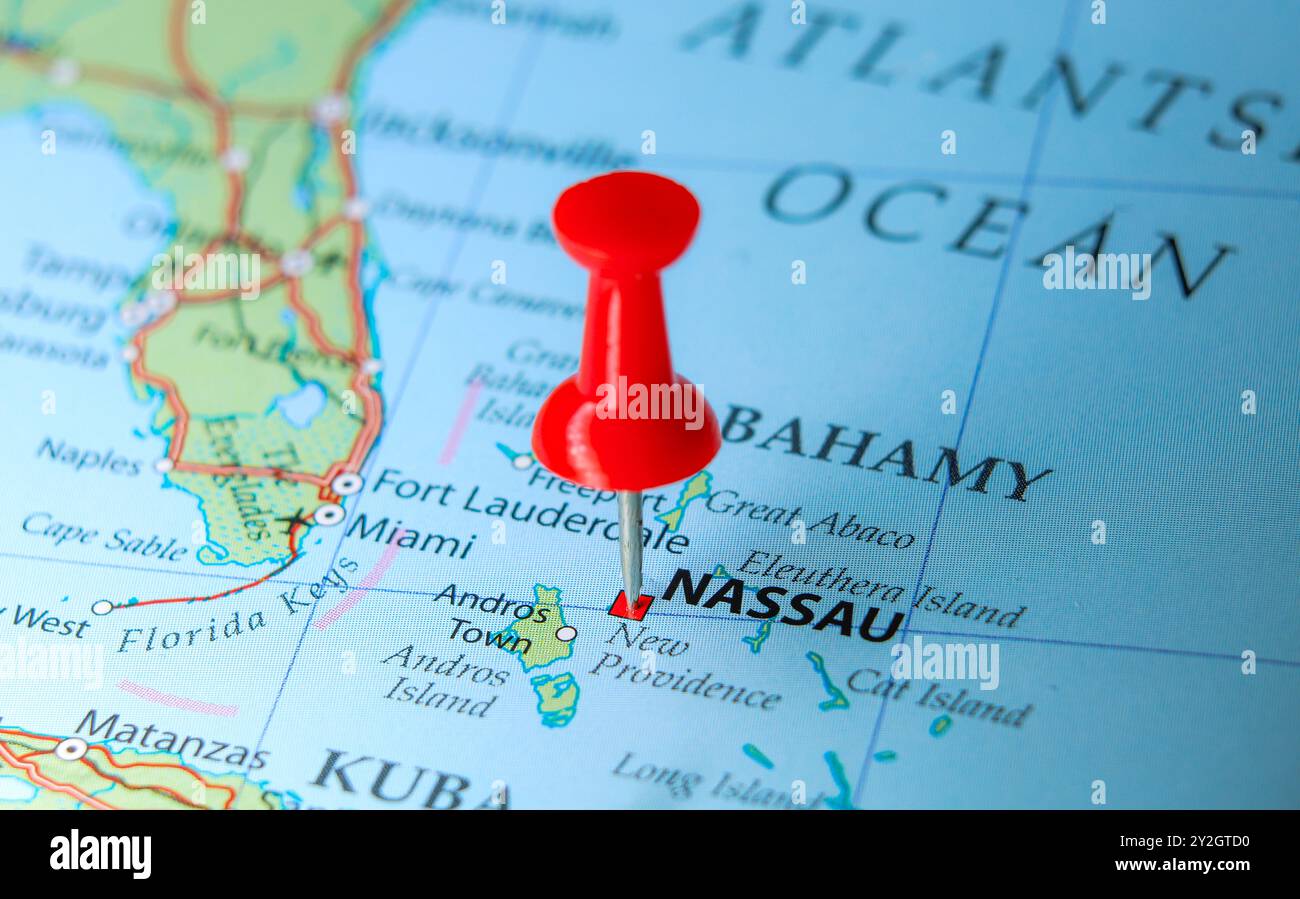 Nassau, Bahamas pin on map Stock Photo - Alamy