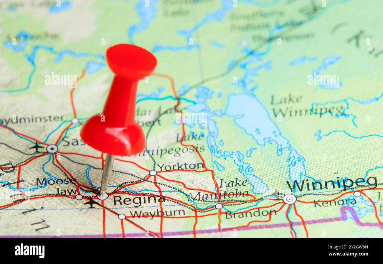 Regina, Canada pin on map Stock Photo - Alamy