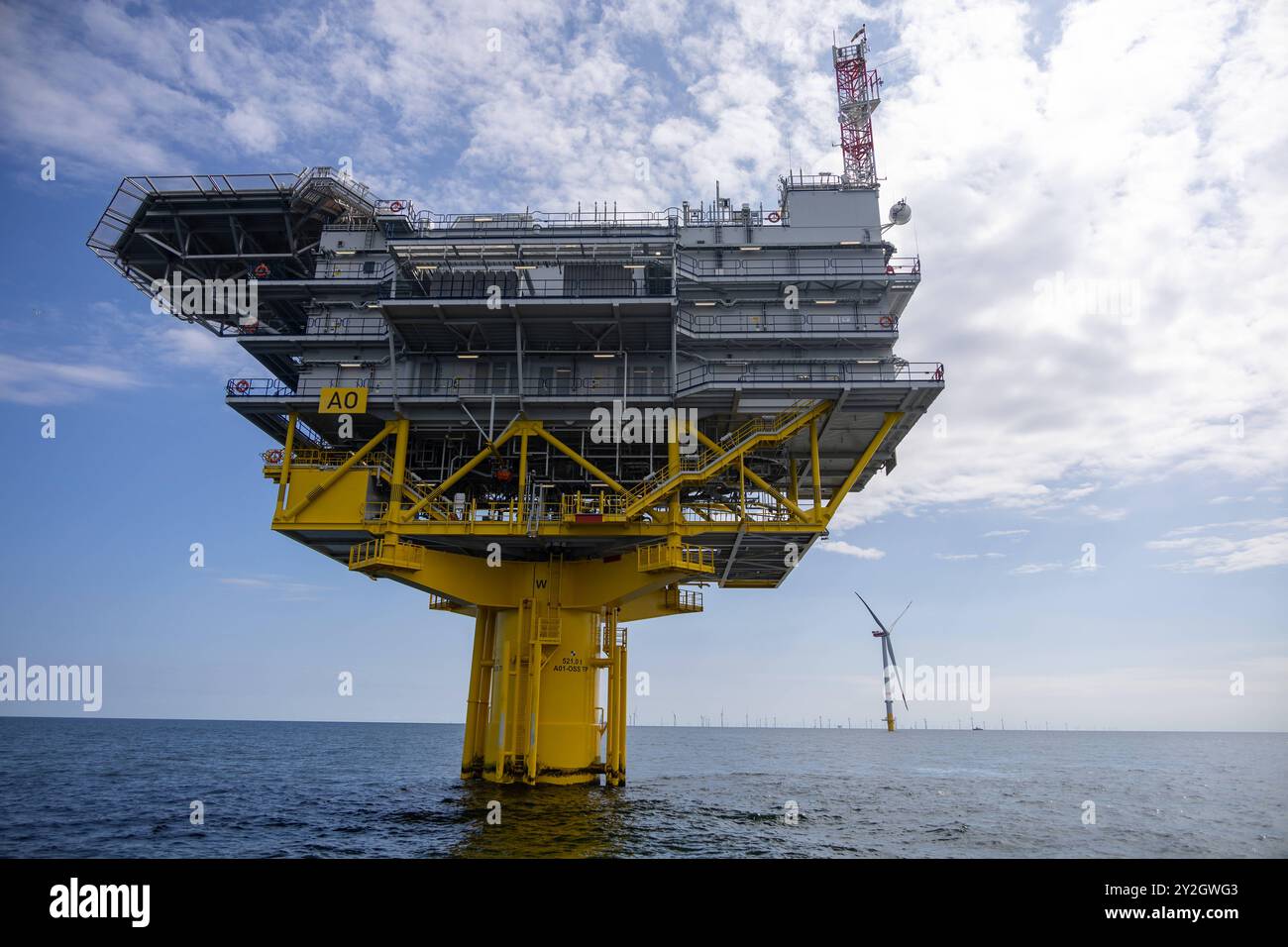 Windpark Arcadis Ost Die Umspannplattform und Windmuehlen stehen im ...