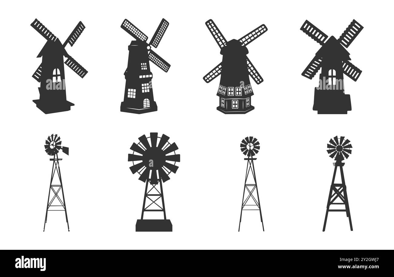 Windmill svg, Windmill silhouette, Windmill clipart, Old windmill ...