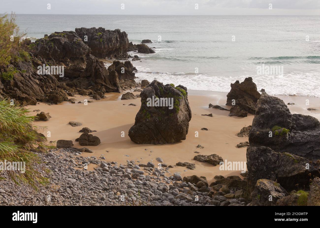 Cantabria, Spain, landscapes along short coastal walk between two town beaches Playa de Ris and ...
