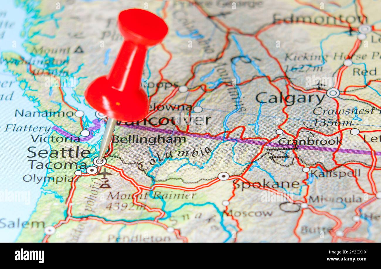 Seattle pin on map of USA Stock Photo - Alamy