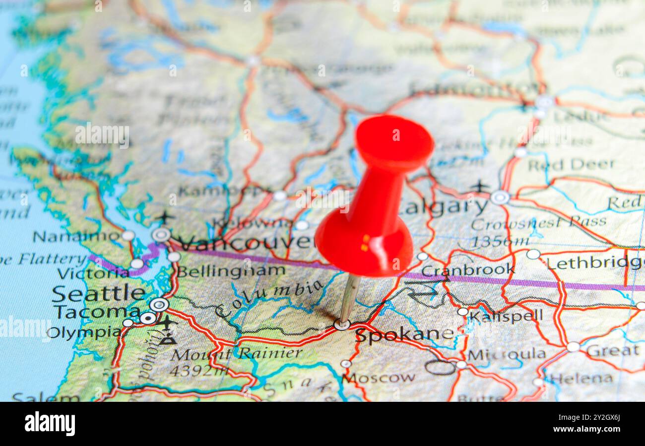 Spokane pin on map of USA Stock Photo - Alamy