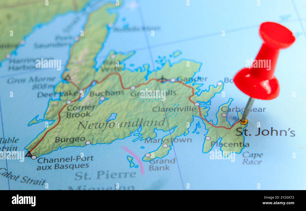 St Johns, Newfoundland, Canada pin on map Stock Photo - Alamy