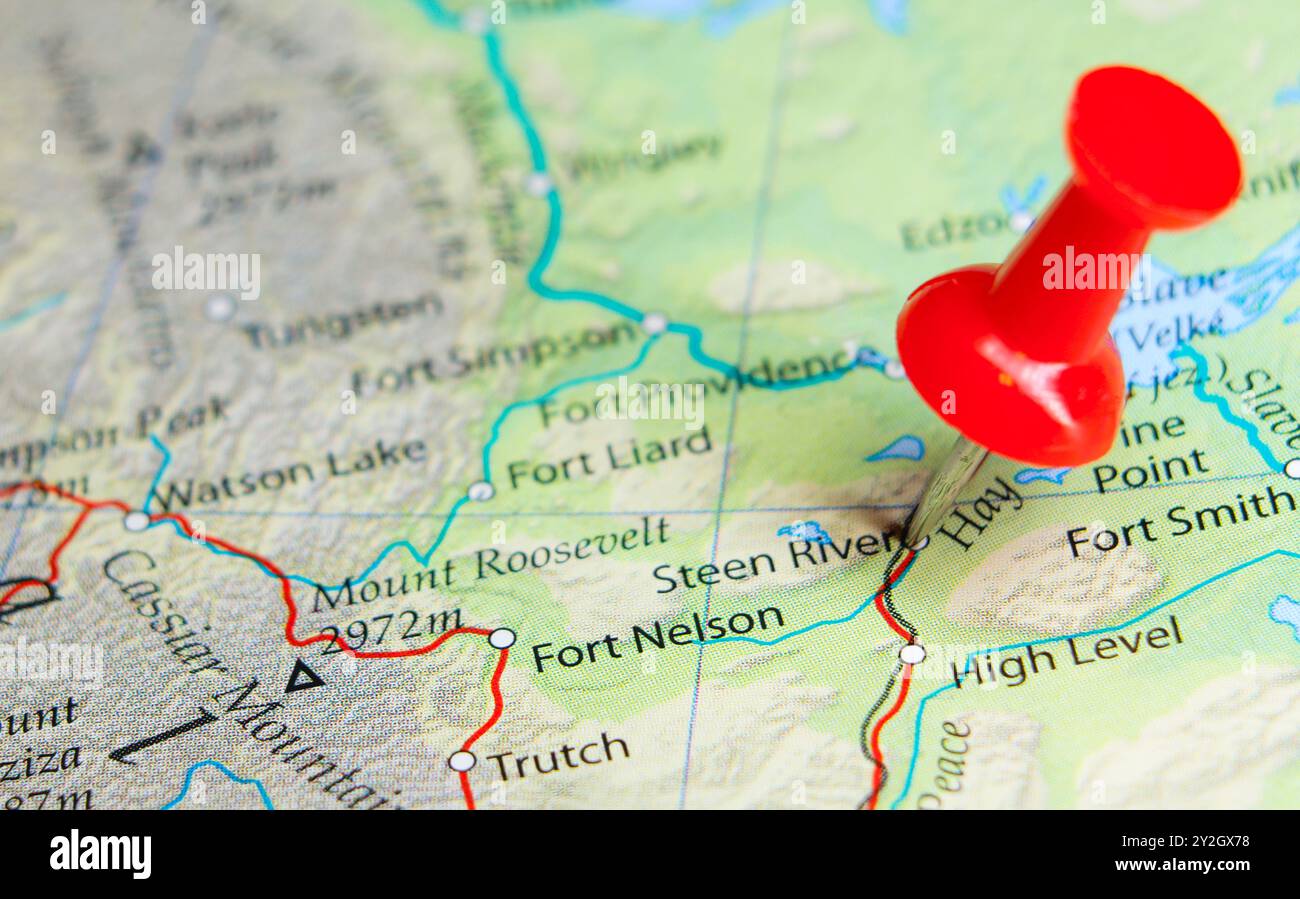 Steen River, Canada pin on map Stock Photo - Alamy