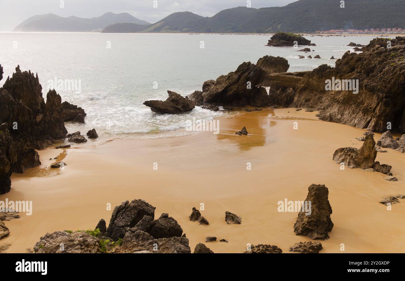 Cantabria, Spain, landscapes along short coastal walk between two town beaches Playa de Ris and ...