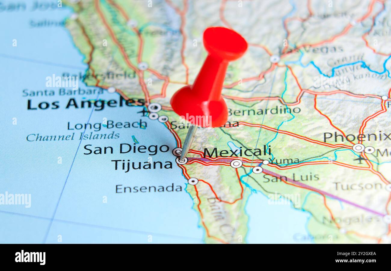 Tijuana, Mexico pin on map Stock Photo - Alamy