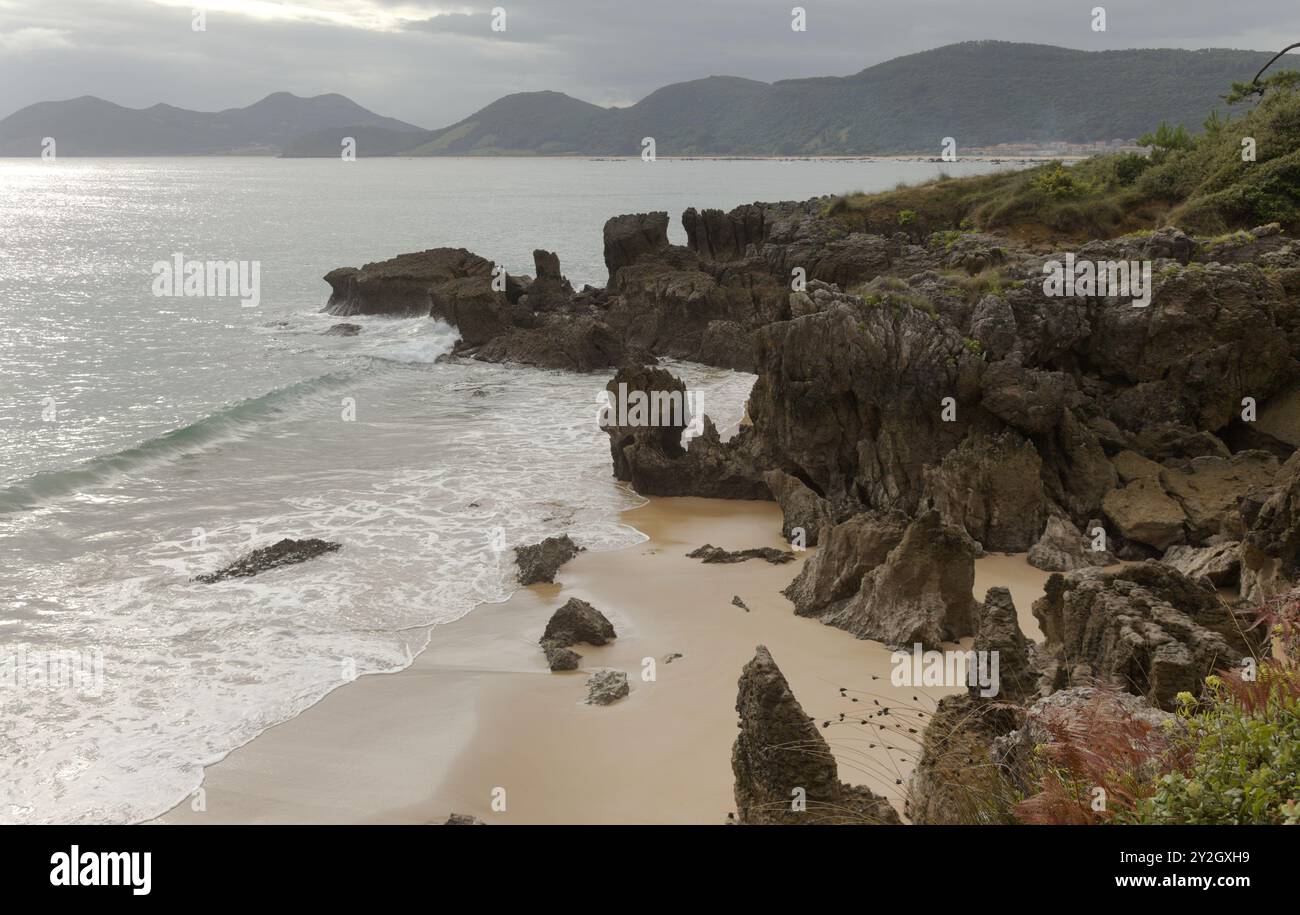 Cantabria, Spain, landscapes along short coastal walk between two town beaches Playa de Ris and ...