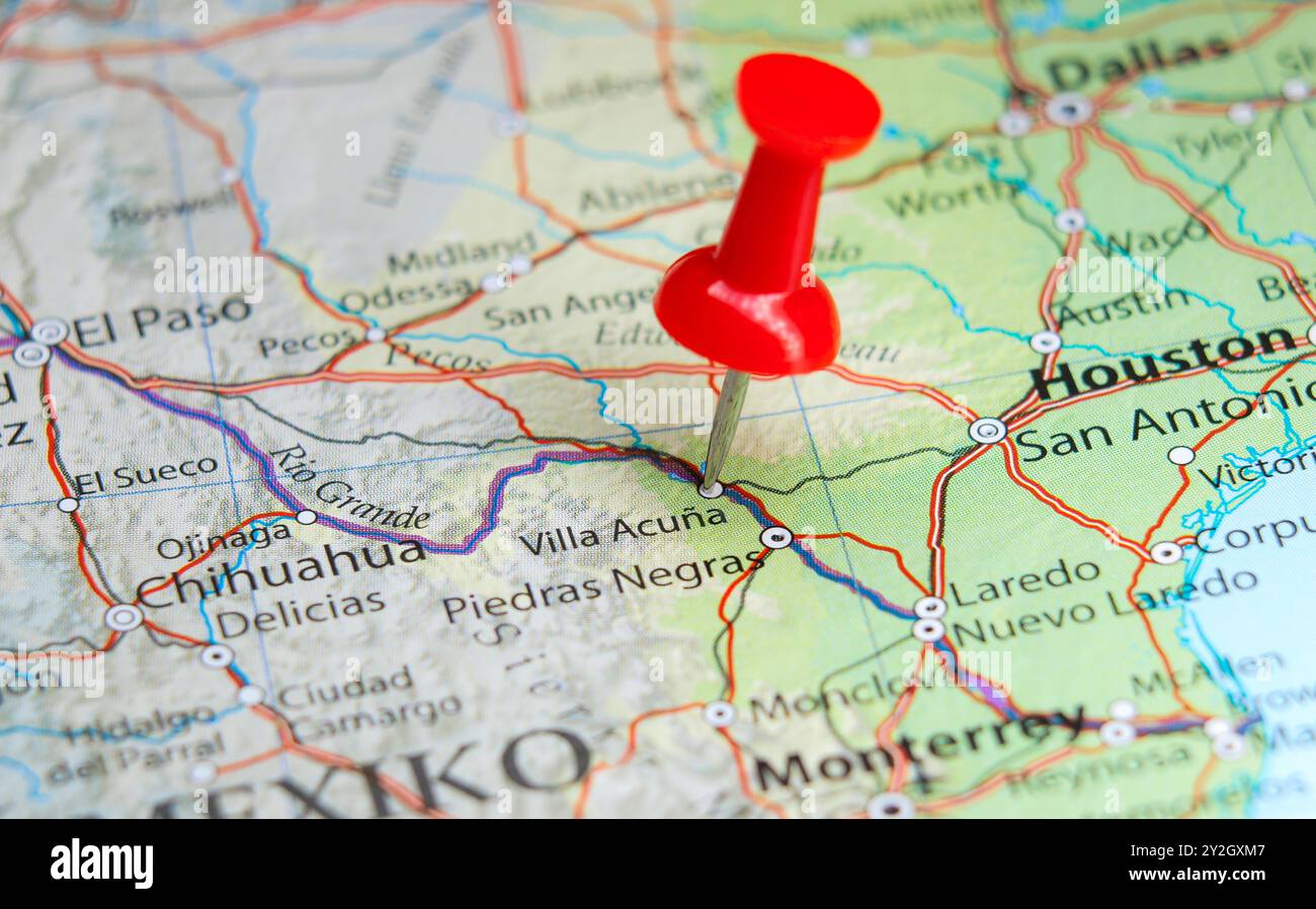 Villa Acuna, Mexico pin on map Stock Photo - Alamy