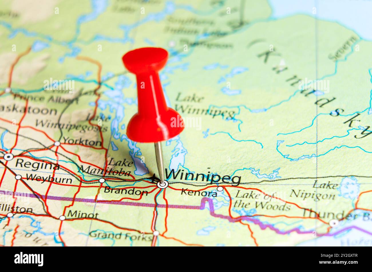 Winnipeg, Canada pin on map Stock Photo - Alamy