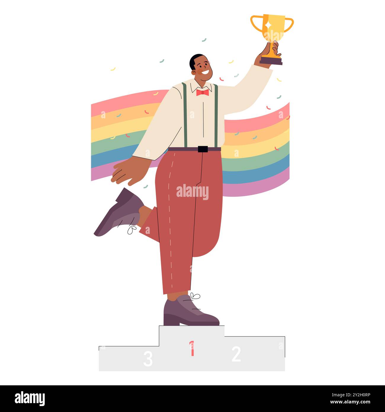 Successful businessman celebrating victory with a trophy on the winner ...