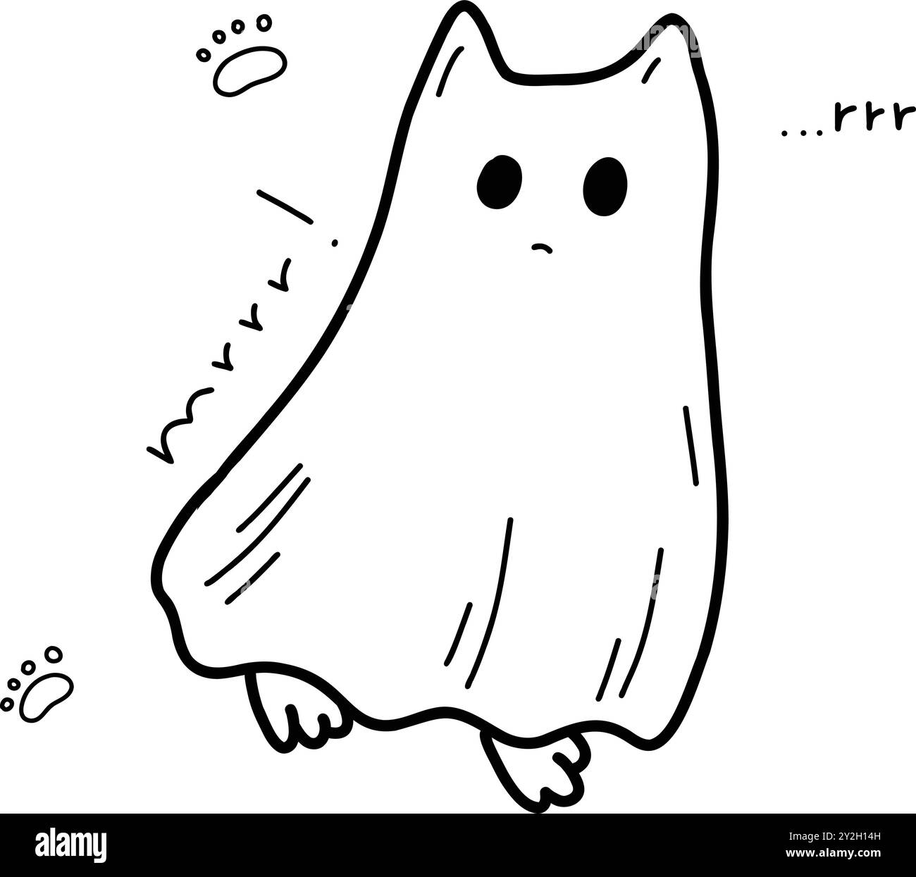 Traditional Halloween symbols: ghosts, ghost cat, pumpkin, witch hat ...