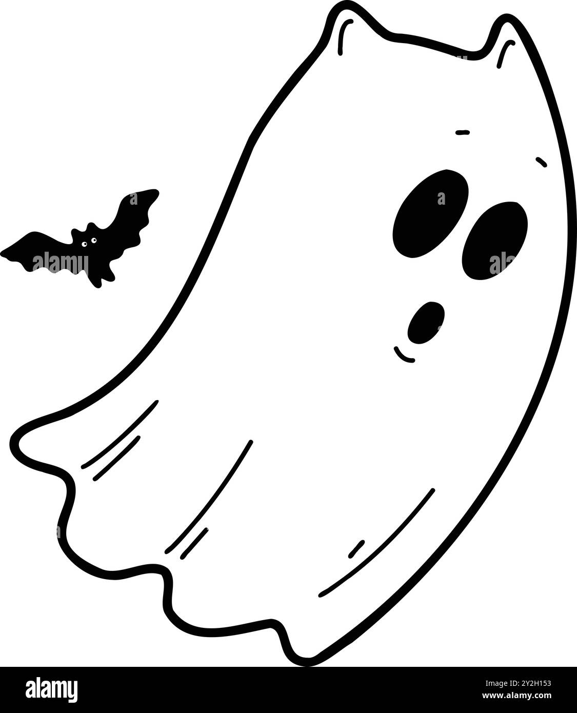 Traditional Halloween symbols: ghosts, ghost cat, pumpkin, witch hat ...
