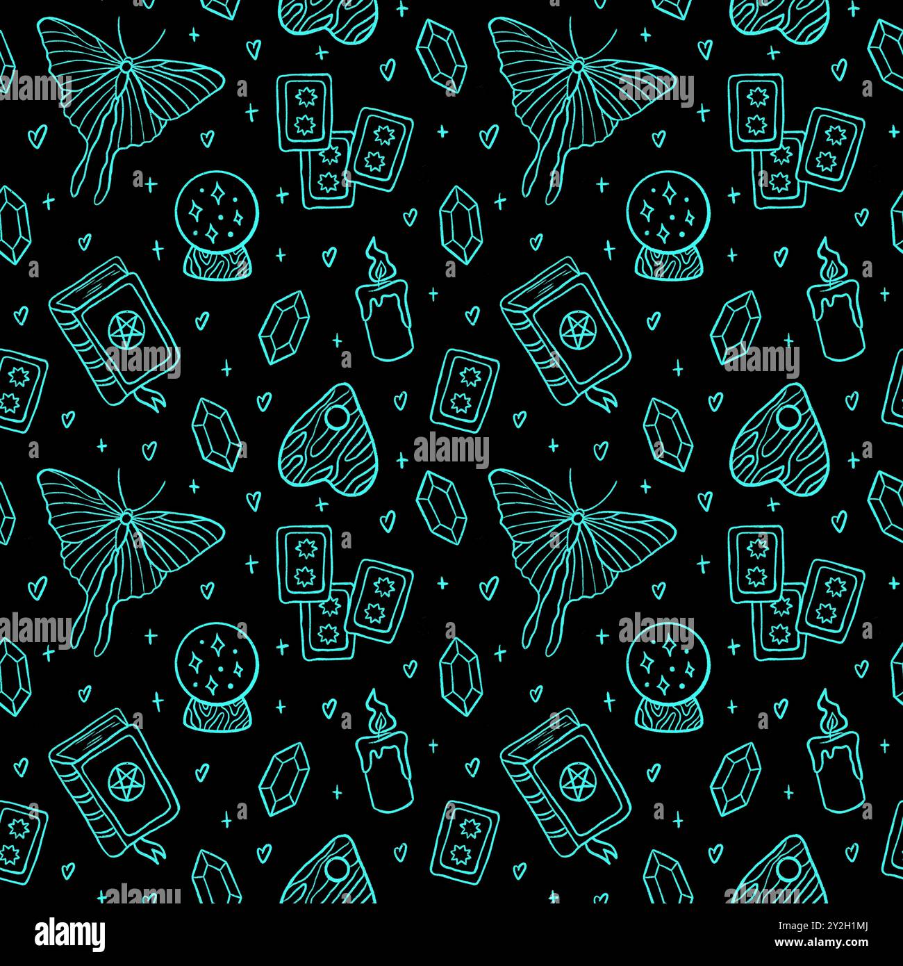 Hand drawn seamless pattern with magical occult elements. Sorceress ...