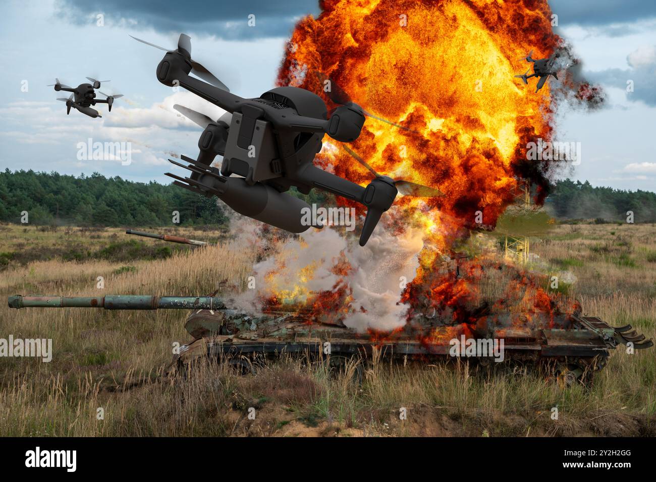 FPV drones attacking a tank.3d render Stock Photo - Alamy