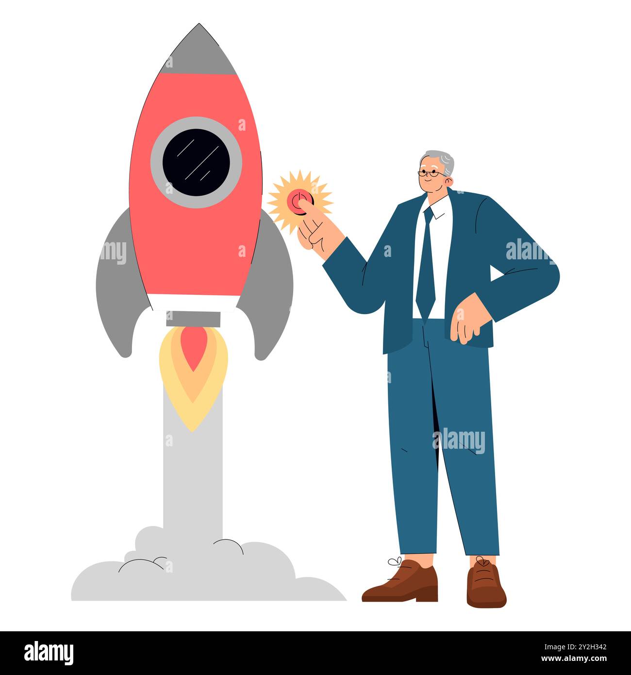 Innovative businessman with rocket concept. An elderly executive ...