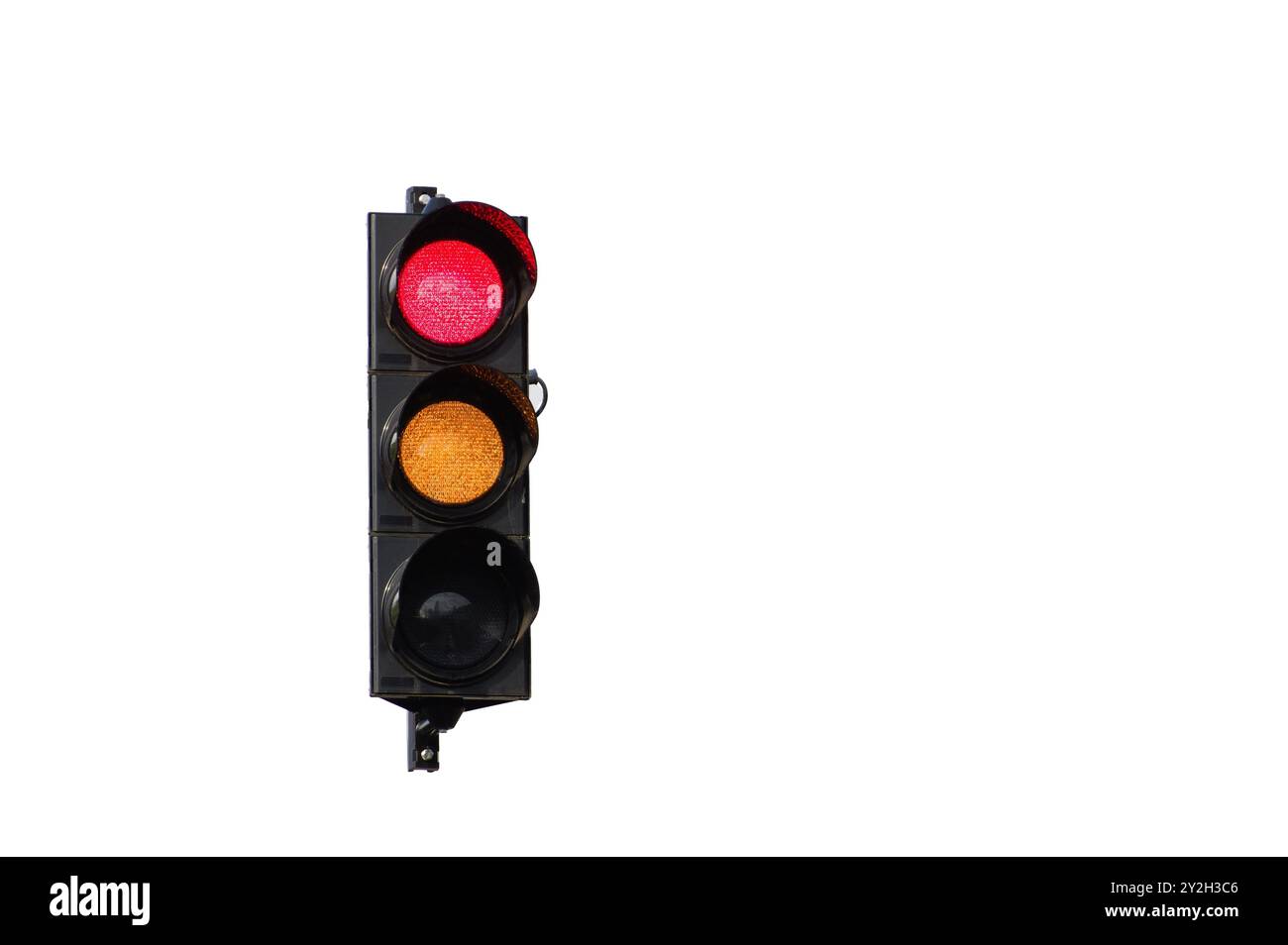 Stop red and orange light on traffic lights. Isolated on white ...
