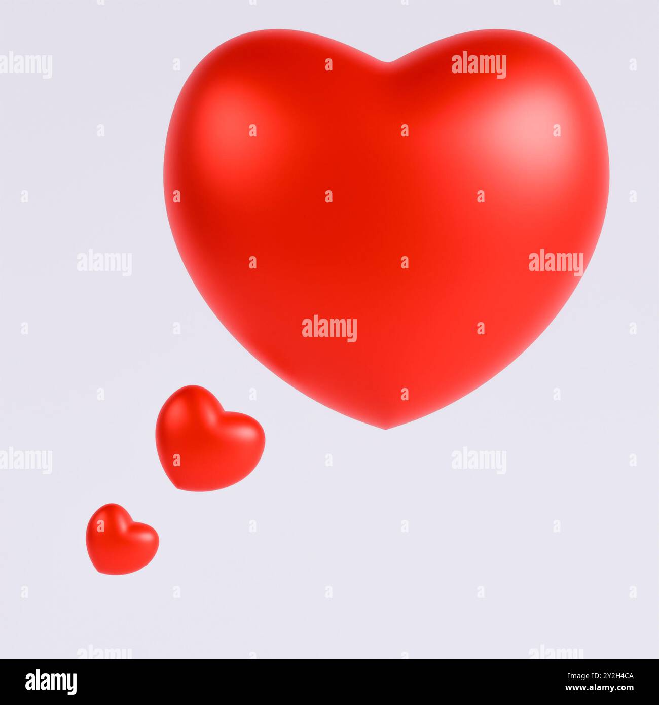 Three 3D red hearts floating, creating the illusion of thought bubbles ...
