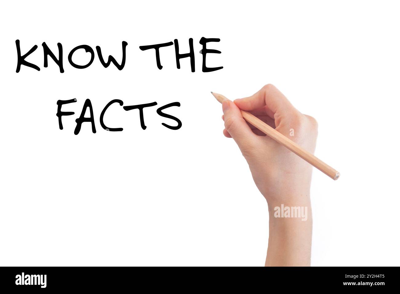 Hand writing know the facts message on white background. Conceptual ...