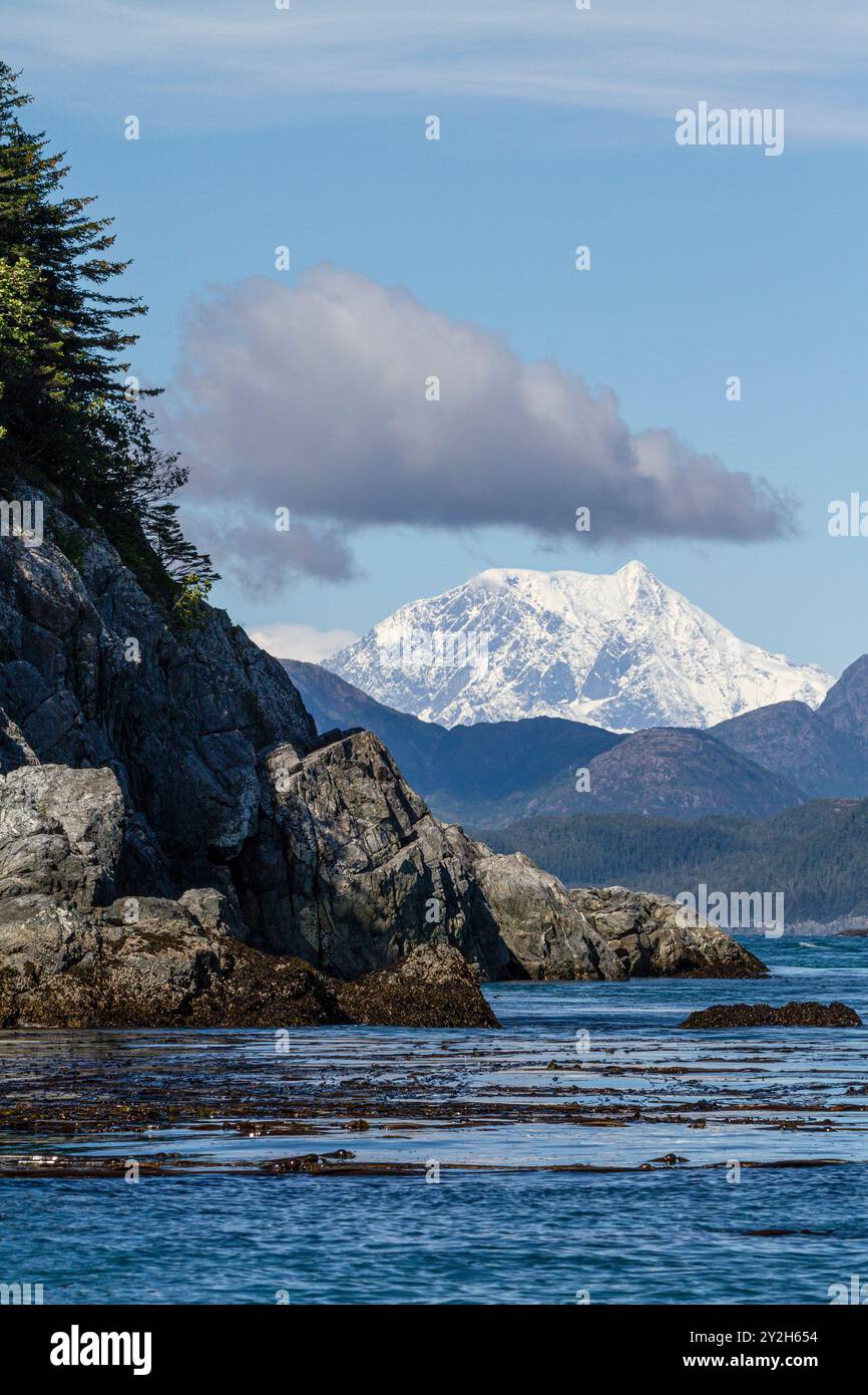 A view of Cross Sound with the Fairweather Mountain Range as backdrop ...