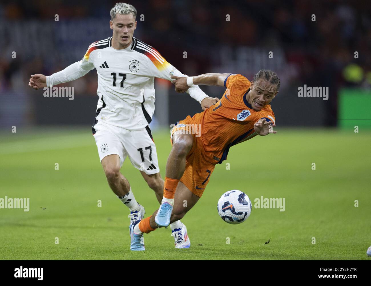 AMSTERDAM - (l-r) Florian Wirtz of Germany, Xavi Simons of Holland ...