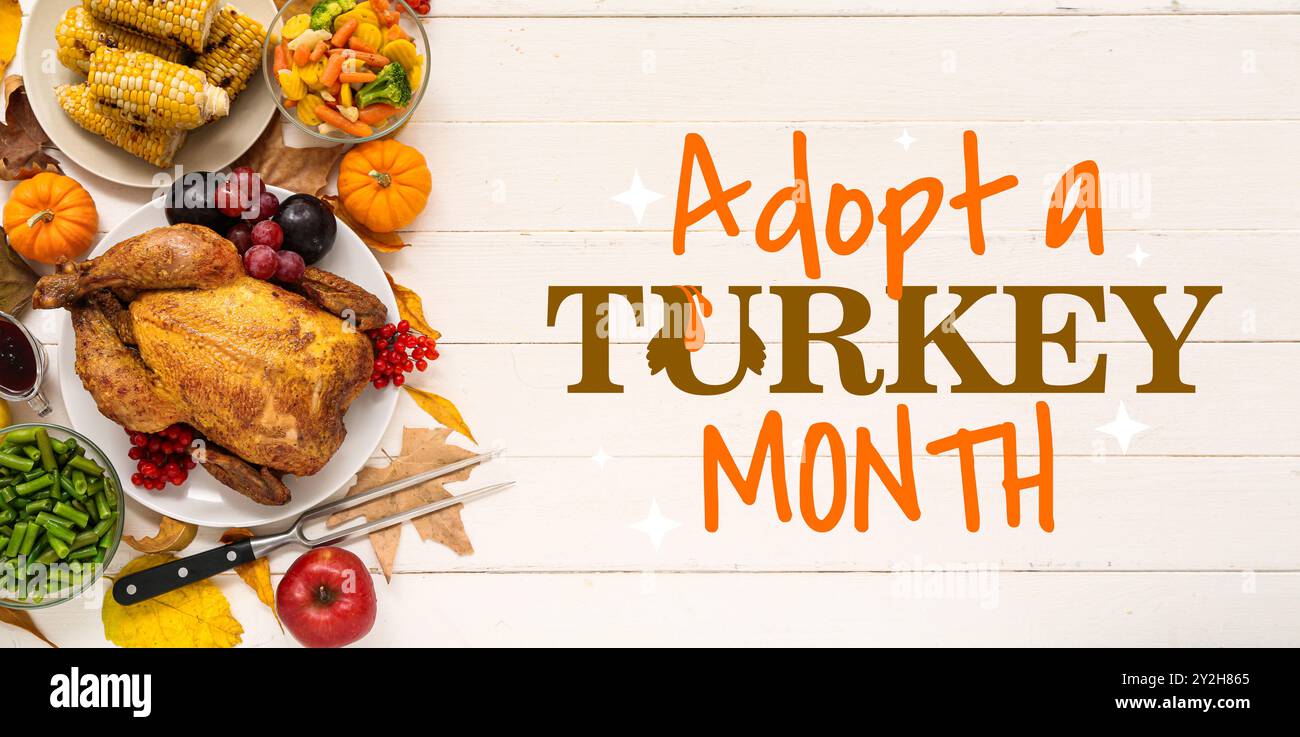 Festive dishes for Thanksgiving Day on white wooden background. Banner ...