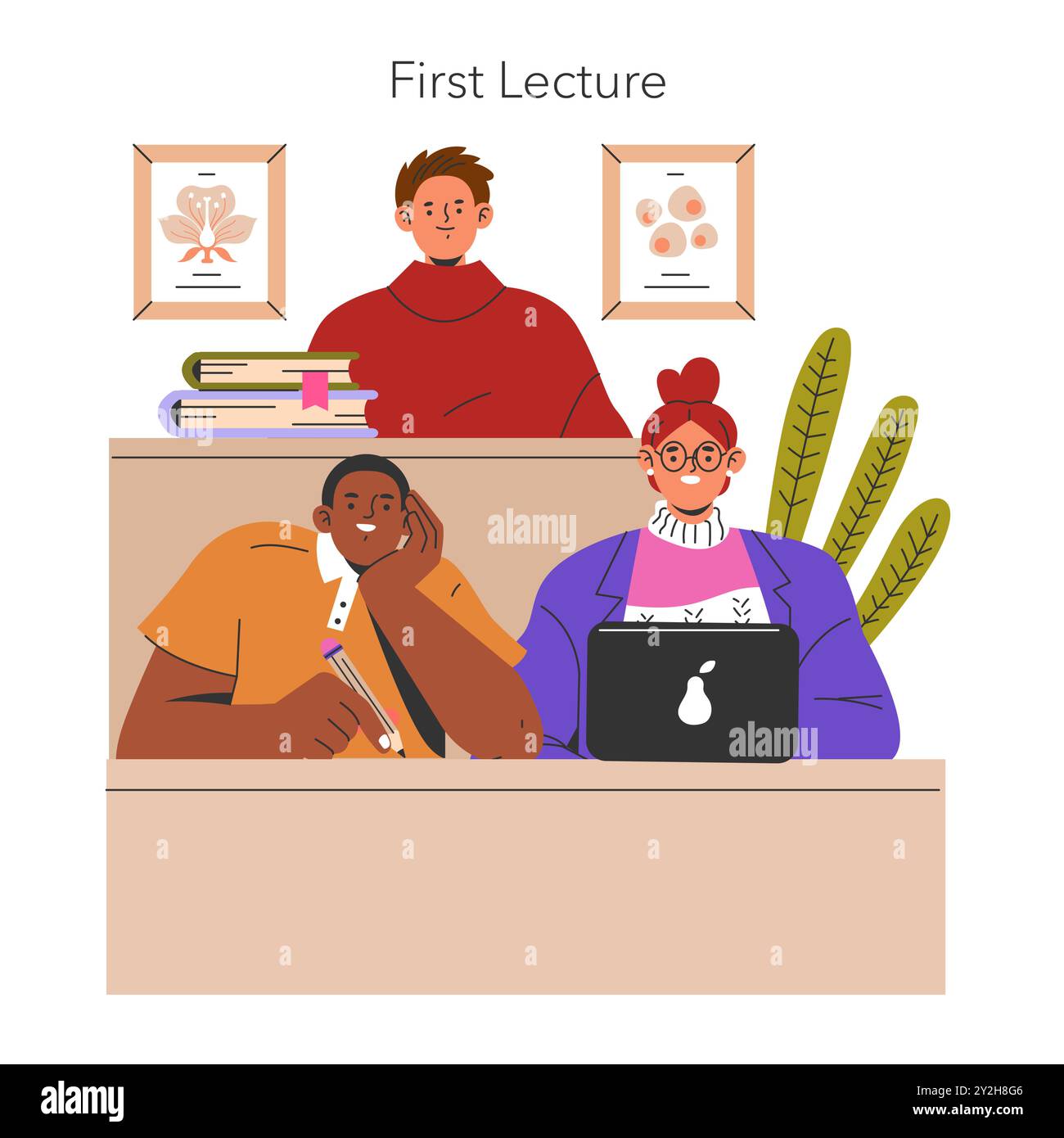 Freshman Year concept. A diverse group of students engaged in their ...