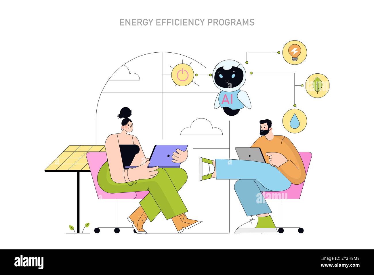 Sustainability concept. Professionals collaborating on energy ...