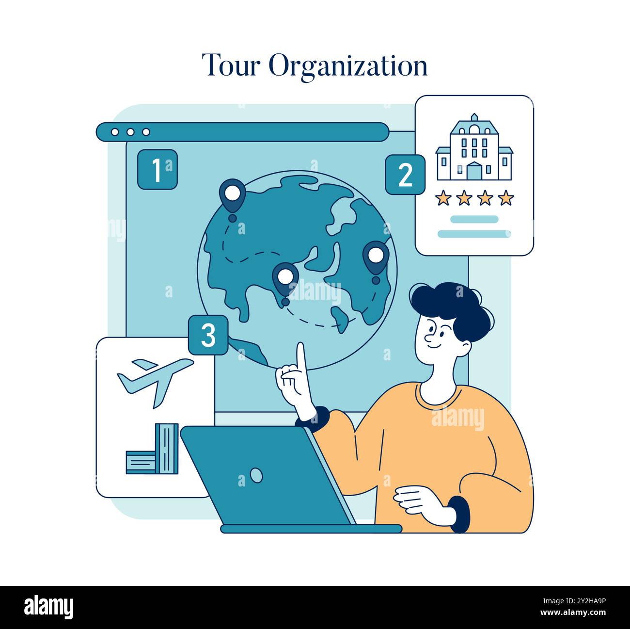 World Tourism Day concept. An individual plans a global tour using a ...