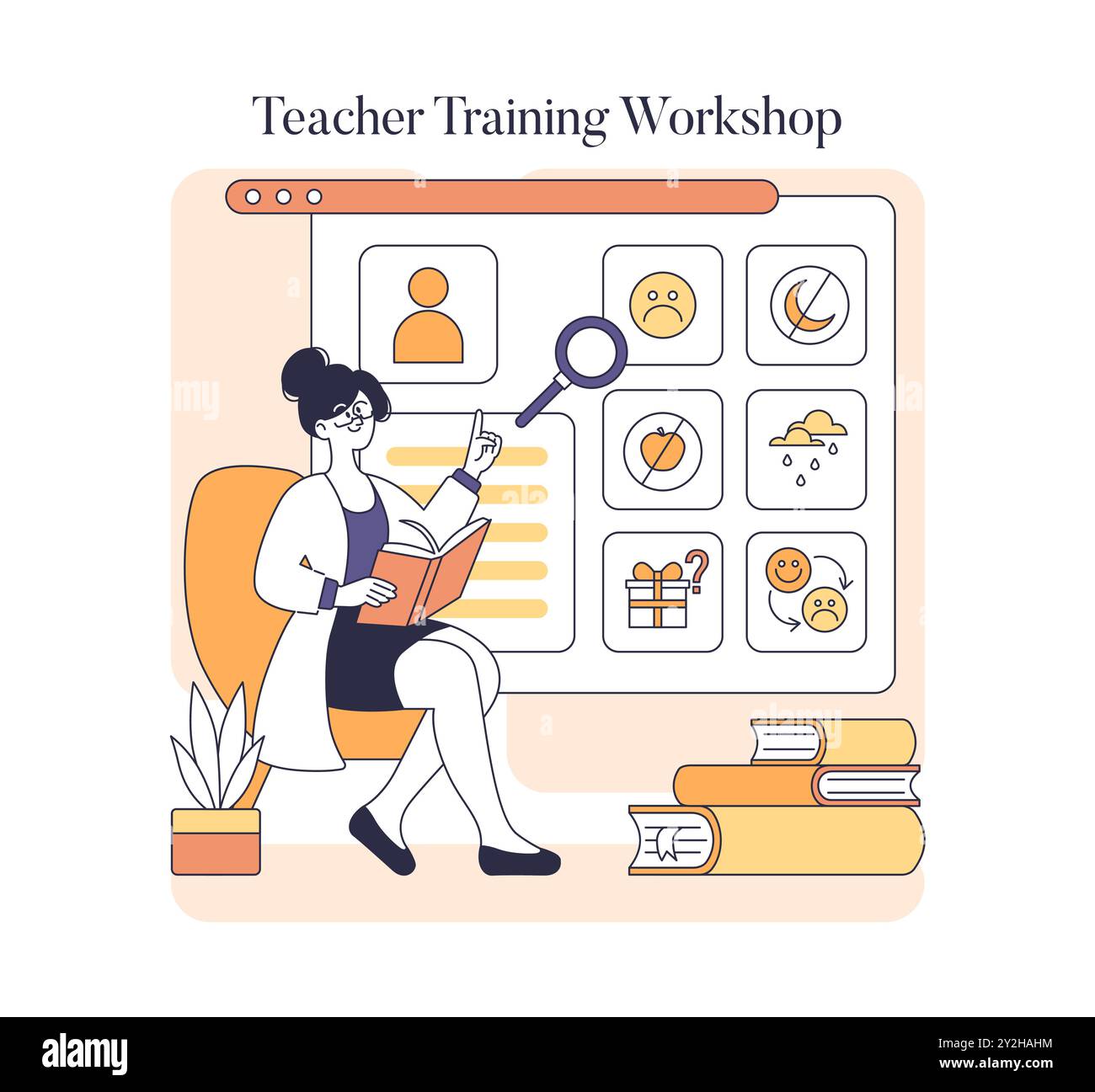 Teacher Training Workshop concept. An educator interacts with online ...
