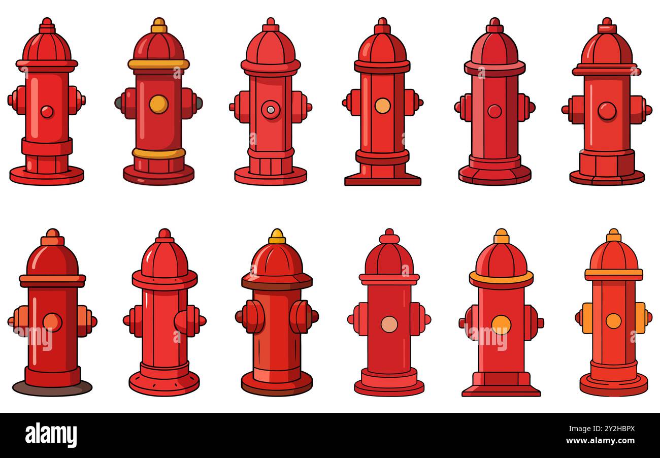 Fire hydrant icon. Set of red fire hydrant icons isolated on white ...