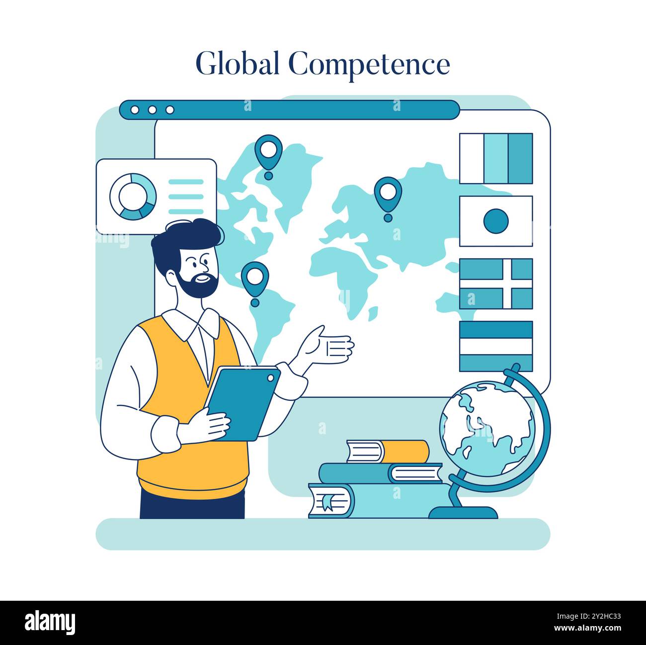 Global Competence concept. Illustration depicting online learning and ...