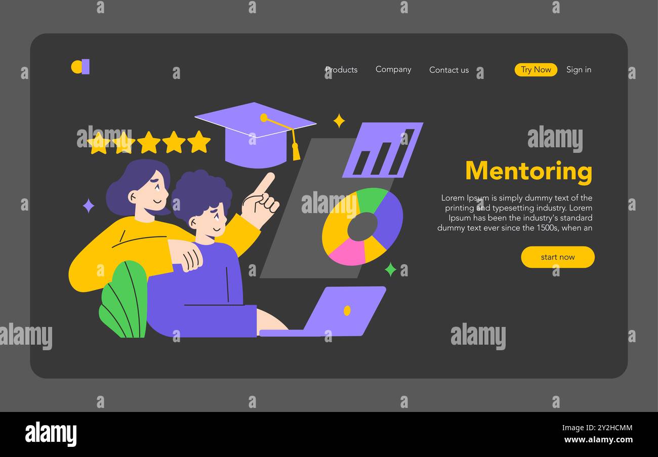 Digital mentoring concept. Two figures engage in online learning ...