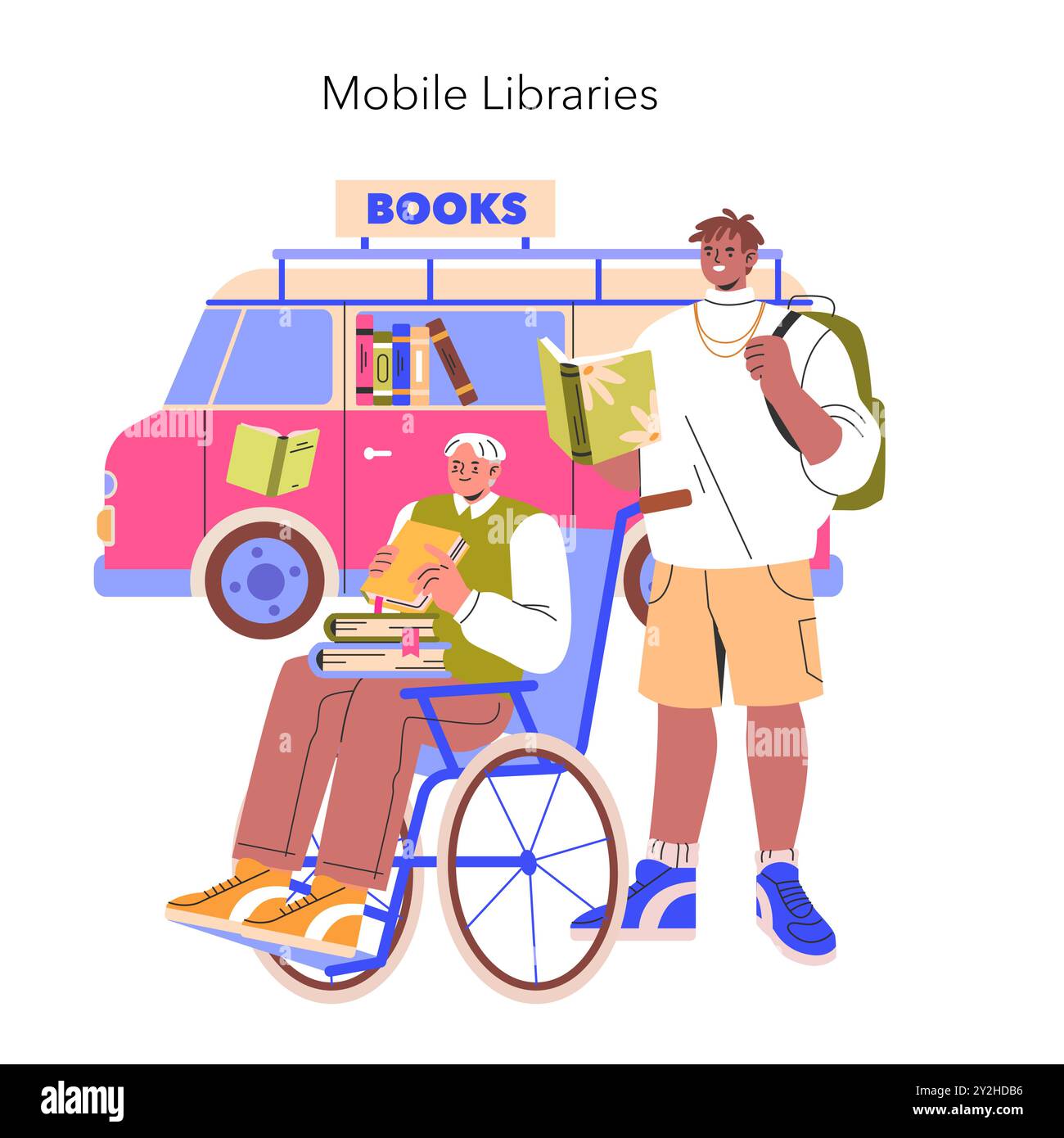 Mobile Libraries concept. Diverse readers accessing books from a ...