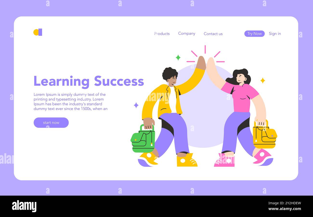 Collaborative Learning concept. Two students celebrate success with a high-five, evoking ...