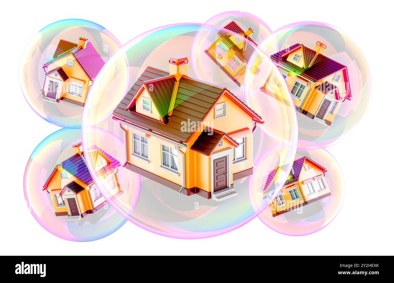 Housing Bubble, real estate bubble, concept. 3D rendering isolated on ...