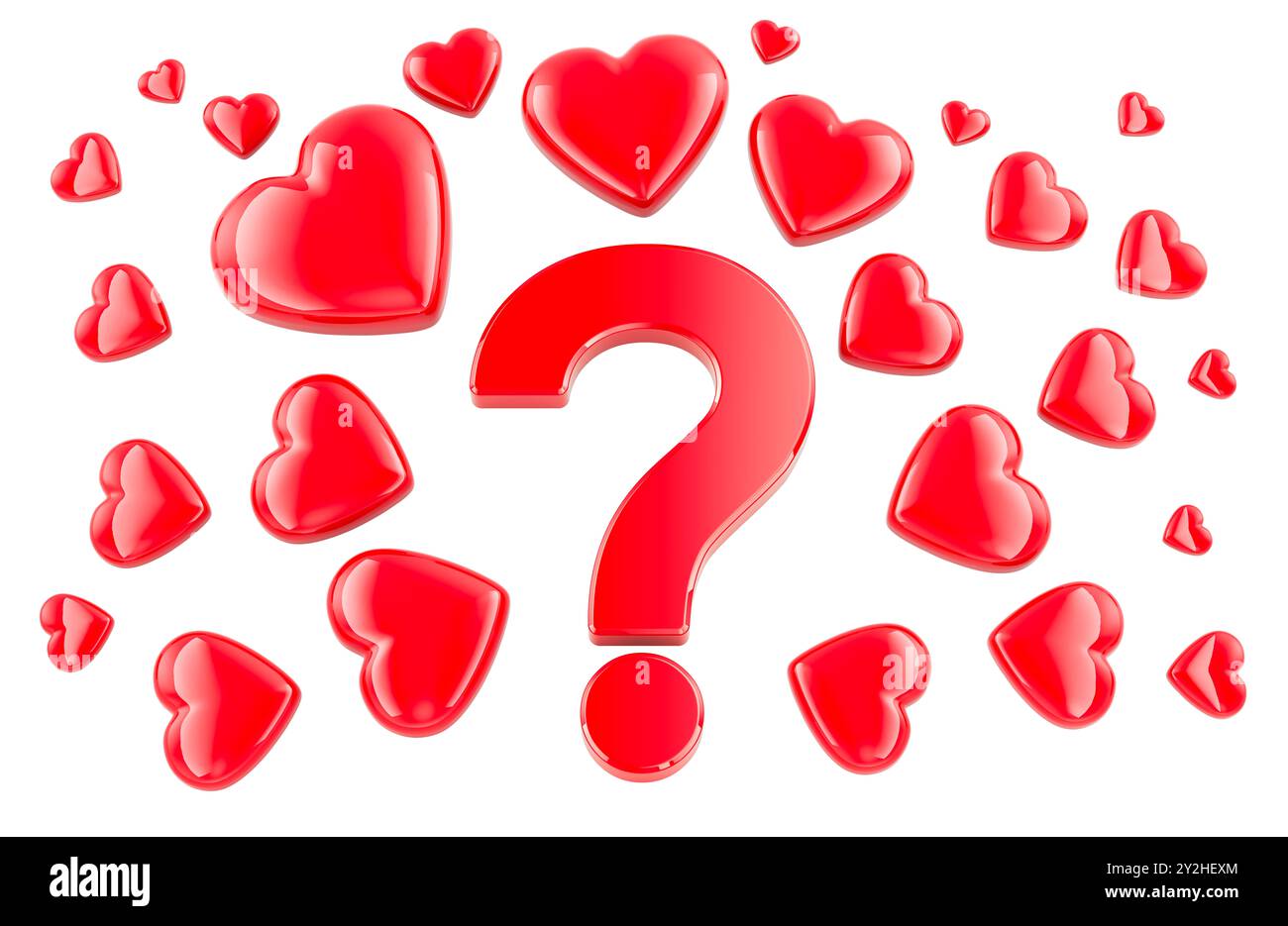 Question mark with many red hearts, 3D rendering isolated on white ...