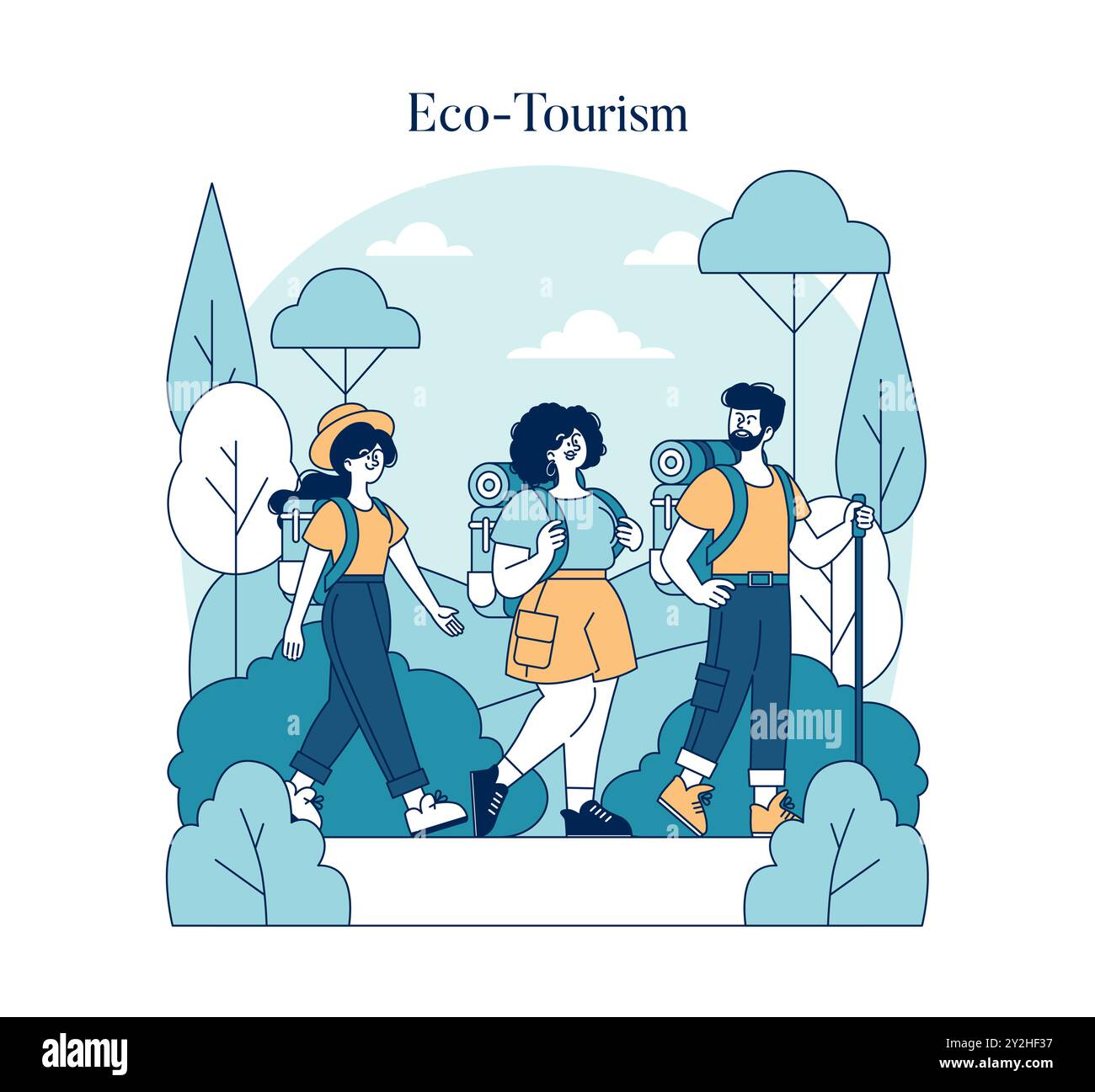 World Tourism Day concept. Illustration of friends engaged in eco ...