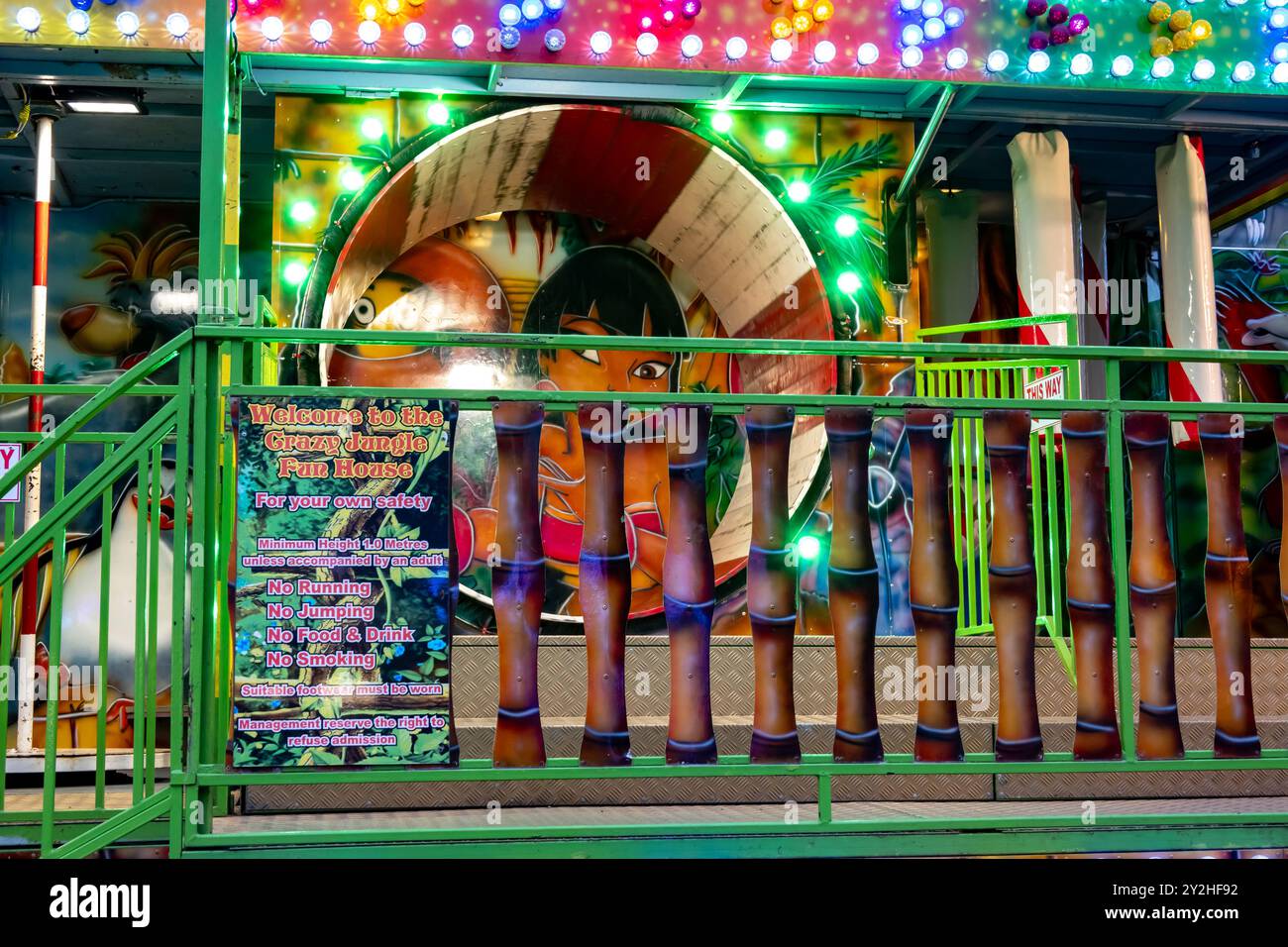 Safety sign on display at a travelling funfair Saffron Walden, Essex ...