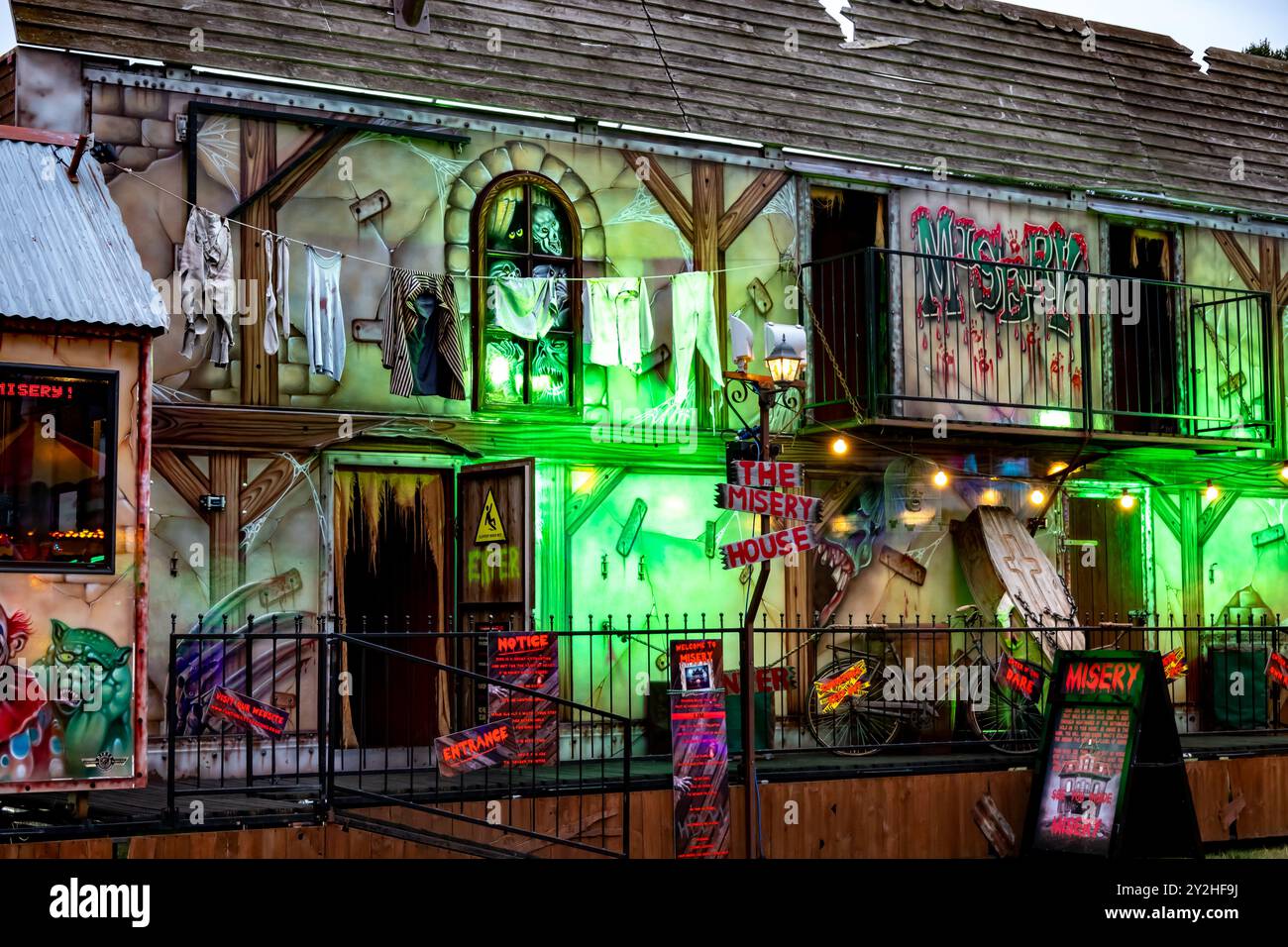 Scary house attraction at a at a travelling funfair at Saffron Walden ...