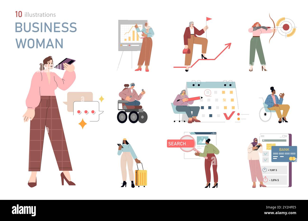 Business Woman set. Dynamic professional women in diverse work ...