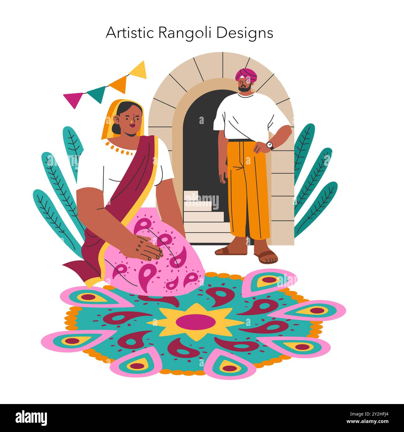 Navaratri celebration concept. Indian woman creating a colorful Rangoli ...