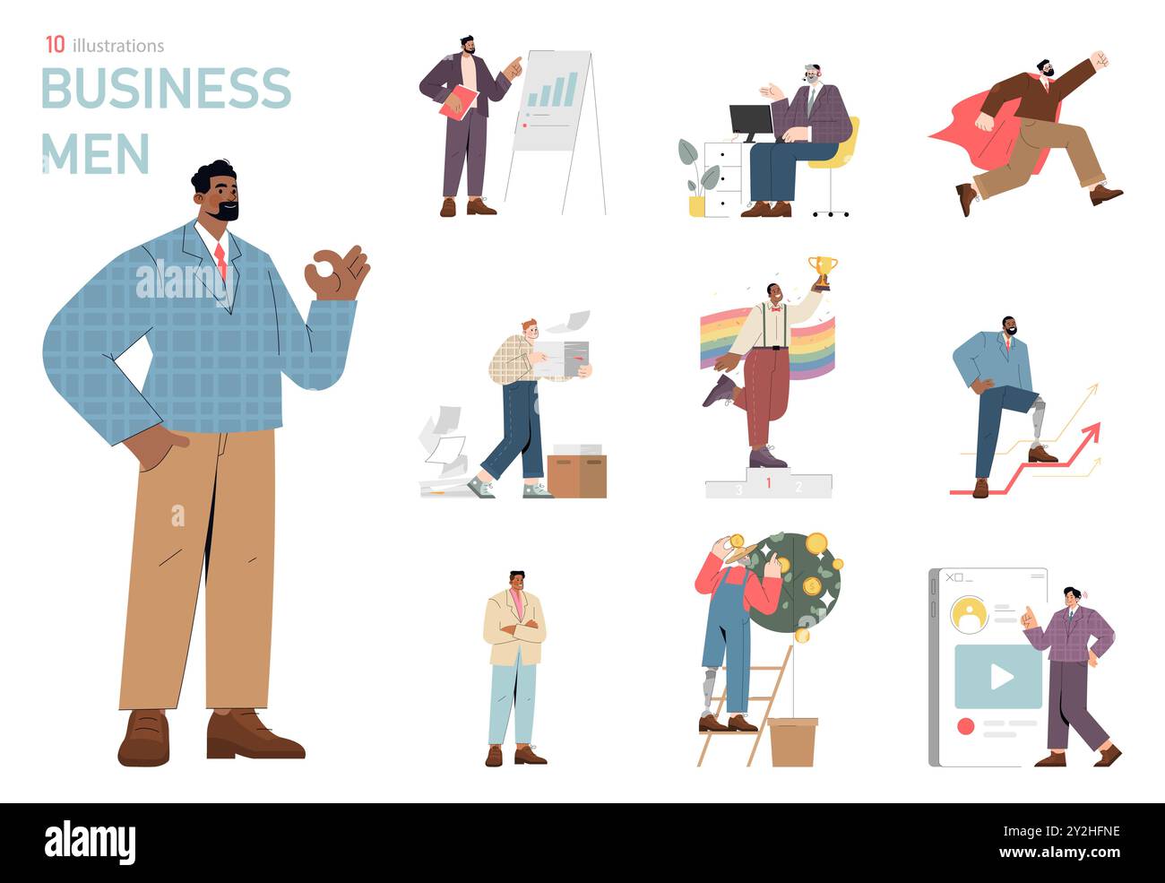 Businessmen set. Corporate professionals in various activities, from ...