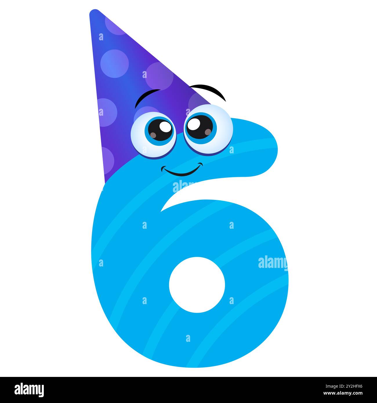 Sixth birthday party invitation with blue number six with funny eyes ...