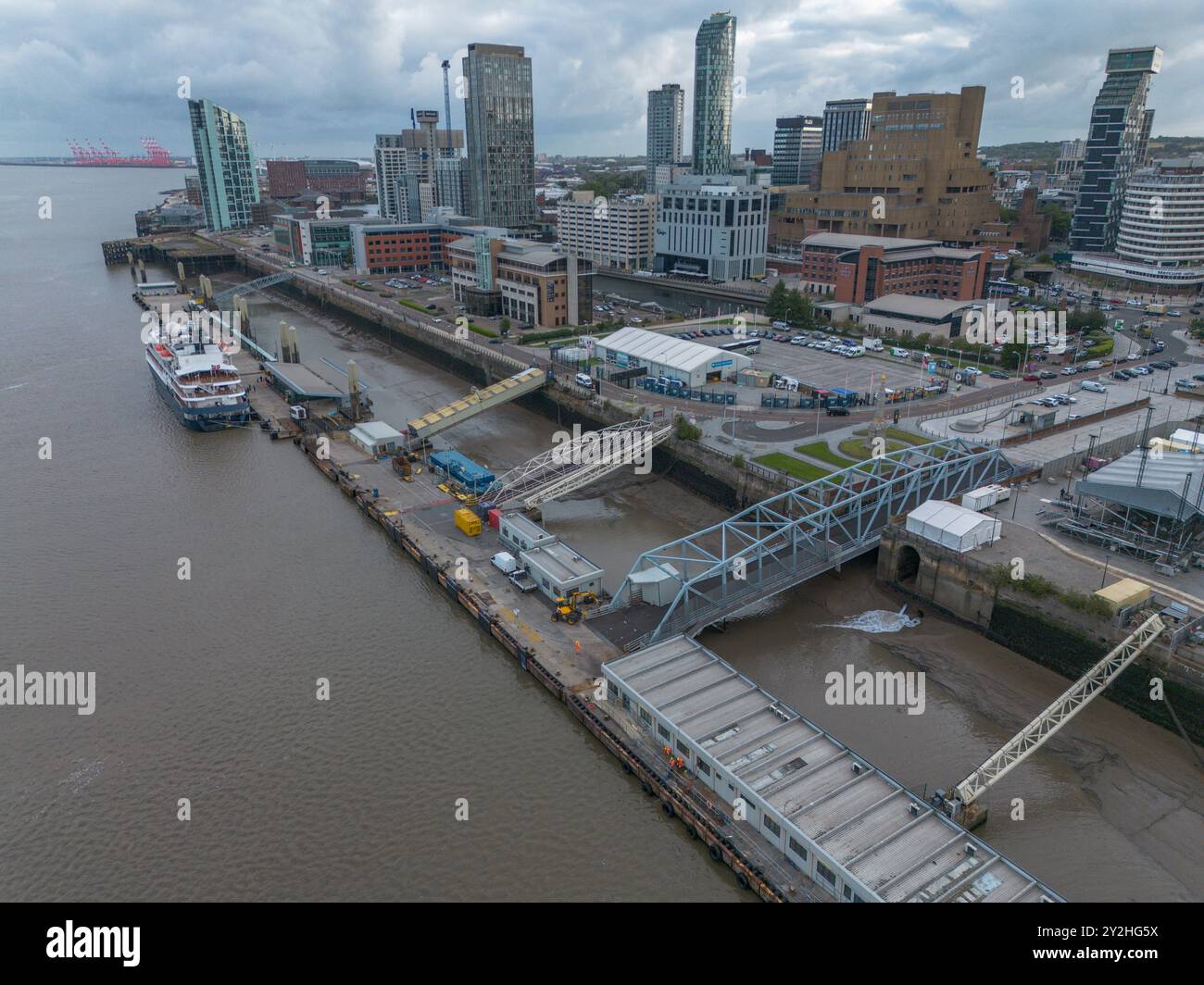 Aerial view of the Cruises Pier Liverpool, Pier Head, Liverpool, UK ...
