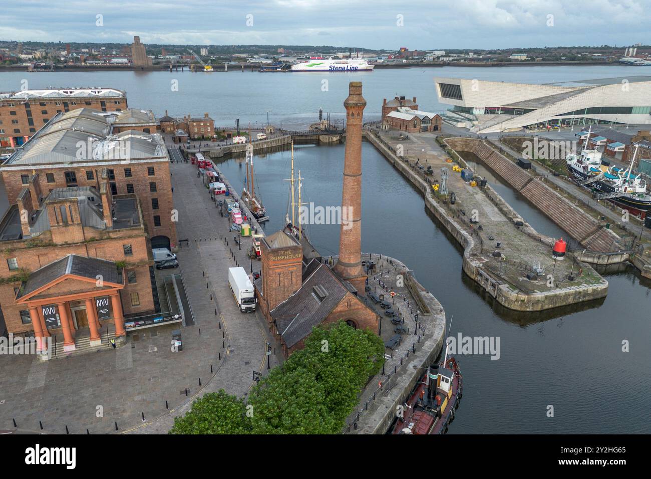 Aerial view of the Pump House with Canning Dock behind, Royal Albert ...