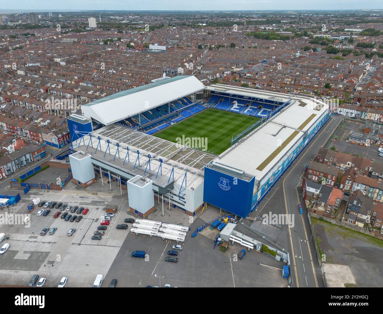 Aerial view of Goodison Park, home of Everton Football Club, Liverpool ...